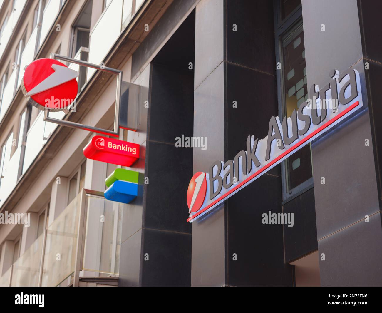 Vienna, Austria - August 8, 2022 : facade with logo of Austria AG ...