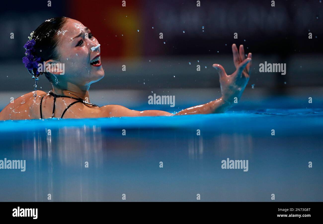 North Korea's Ri Ji Hyang performs her routine in the synchronized ...