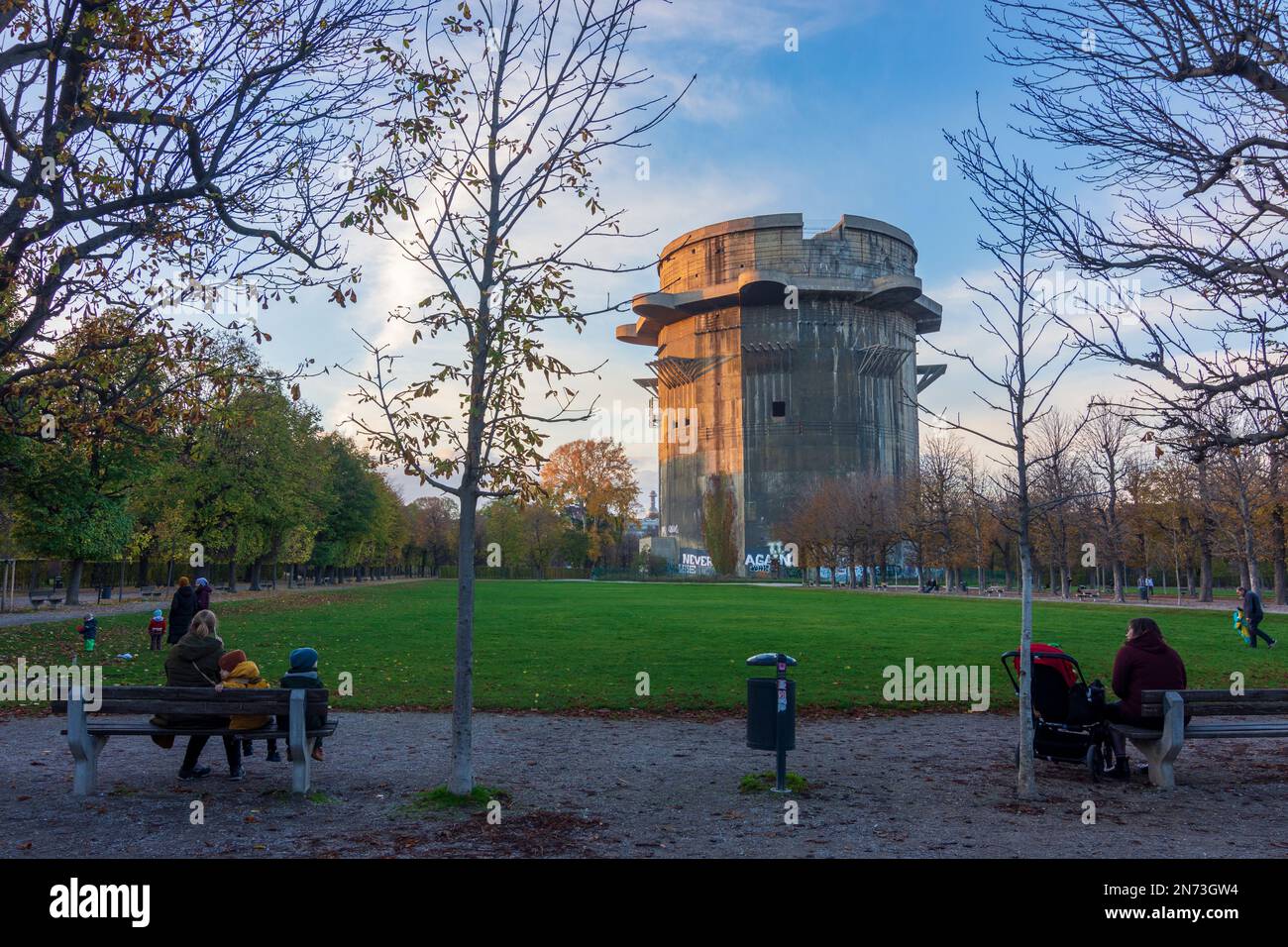 Vienna, Flak Tower (Battle Tower) of WWII, park Augarten in 02 ...
