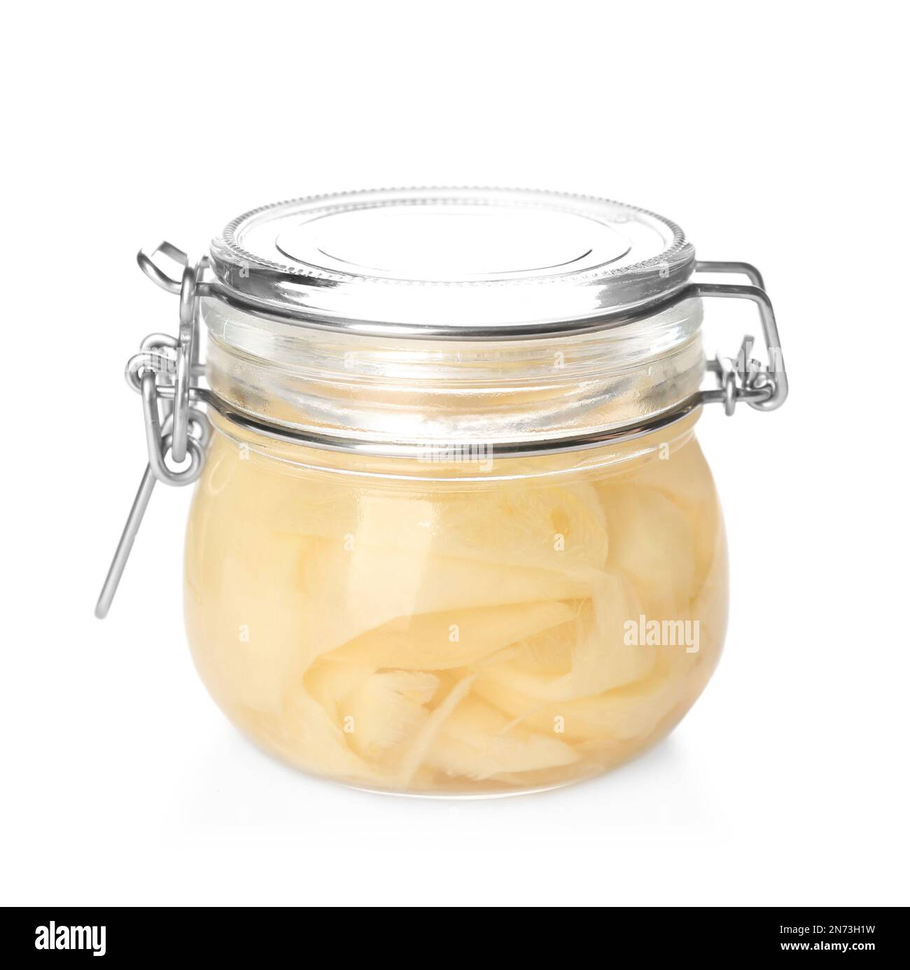 Pickled ginger in jar isolated on white Stock Photo - Alamy