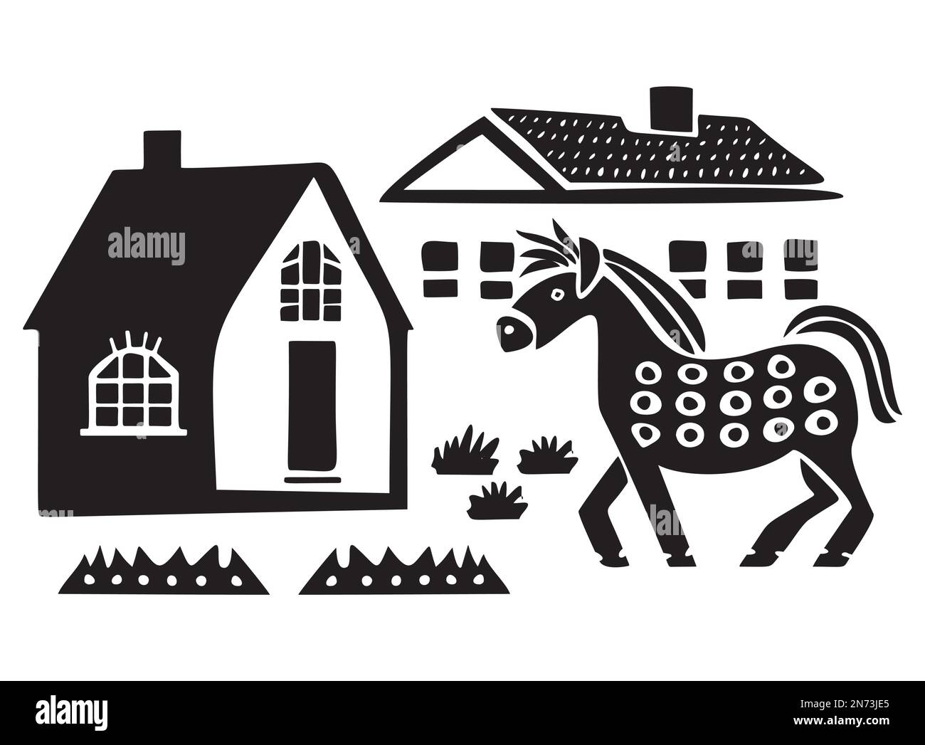 Cute rustic barn motif in homestead vintage style. Vector illustration ...