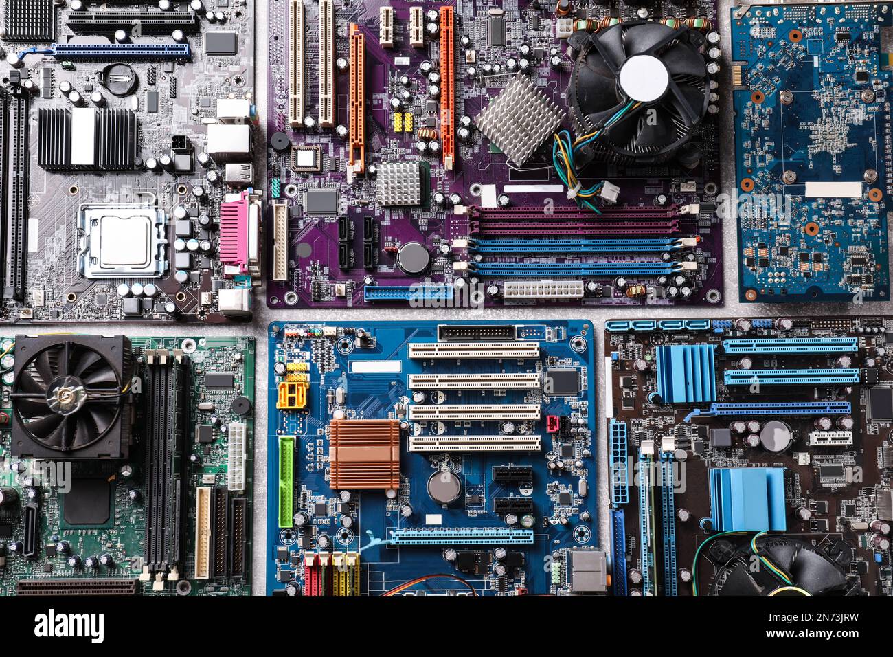 Computer motherboards on table, flat lay. Electronic device Stock Photo - Alamy