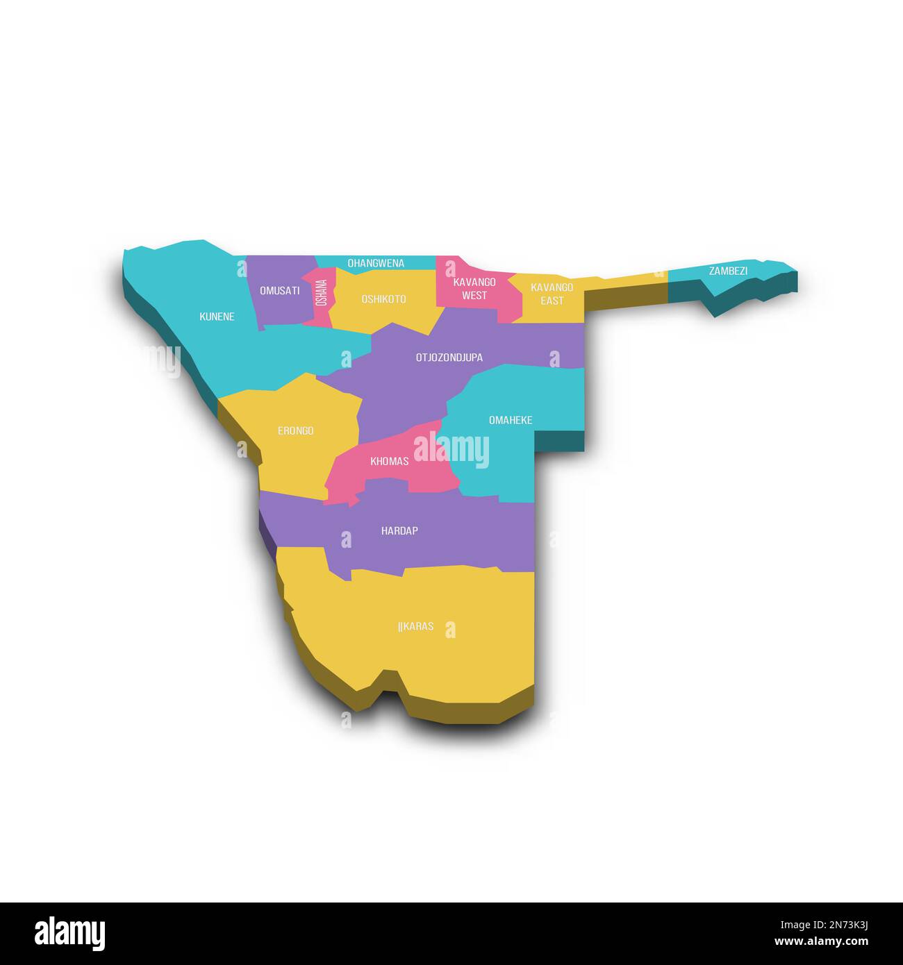 Namibia political map of administrative divisions - regions. Colorful ...