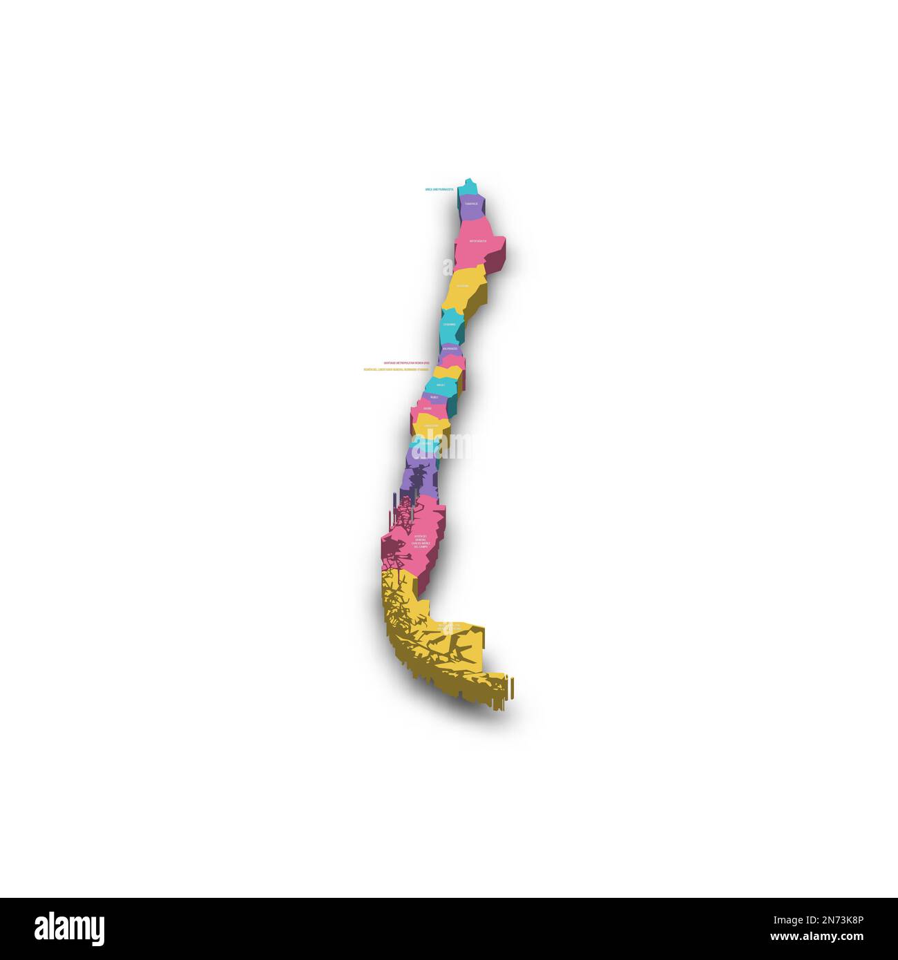 Chile political map of administrative divisions - regions. Colorful 3D ...