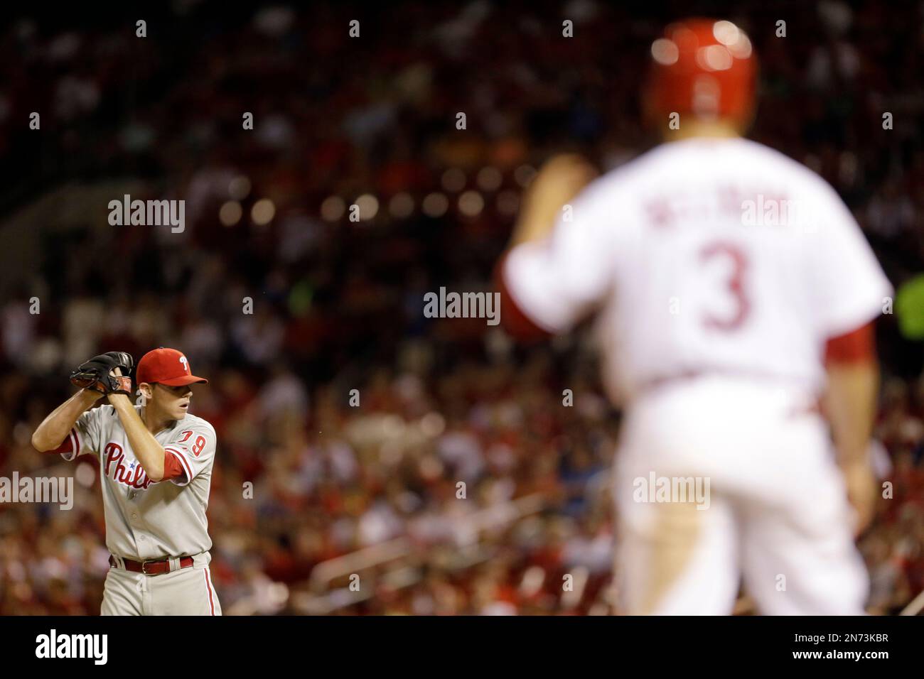 Philadelphia Phillies relief pitcher Justin De Fratus, left, prepares ...
