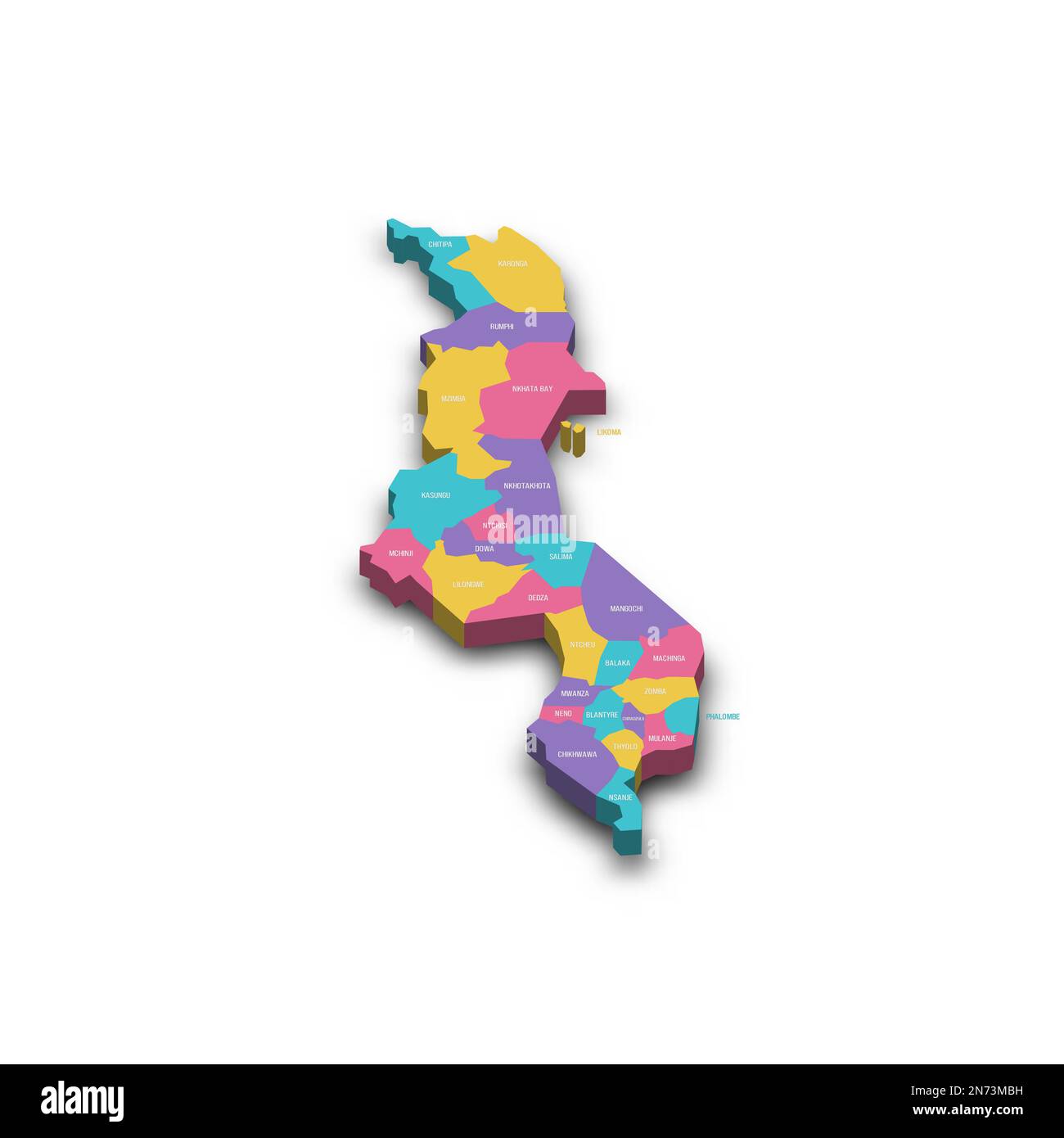 Malawi political map of administrative divisions - districts. Colorful ...