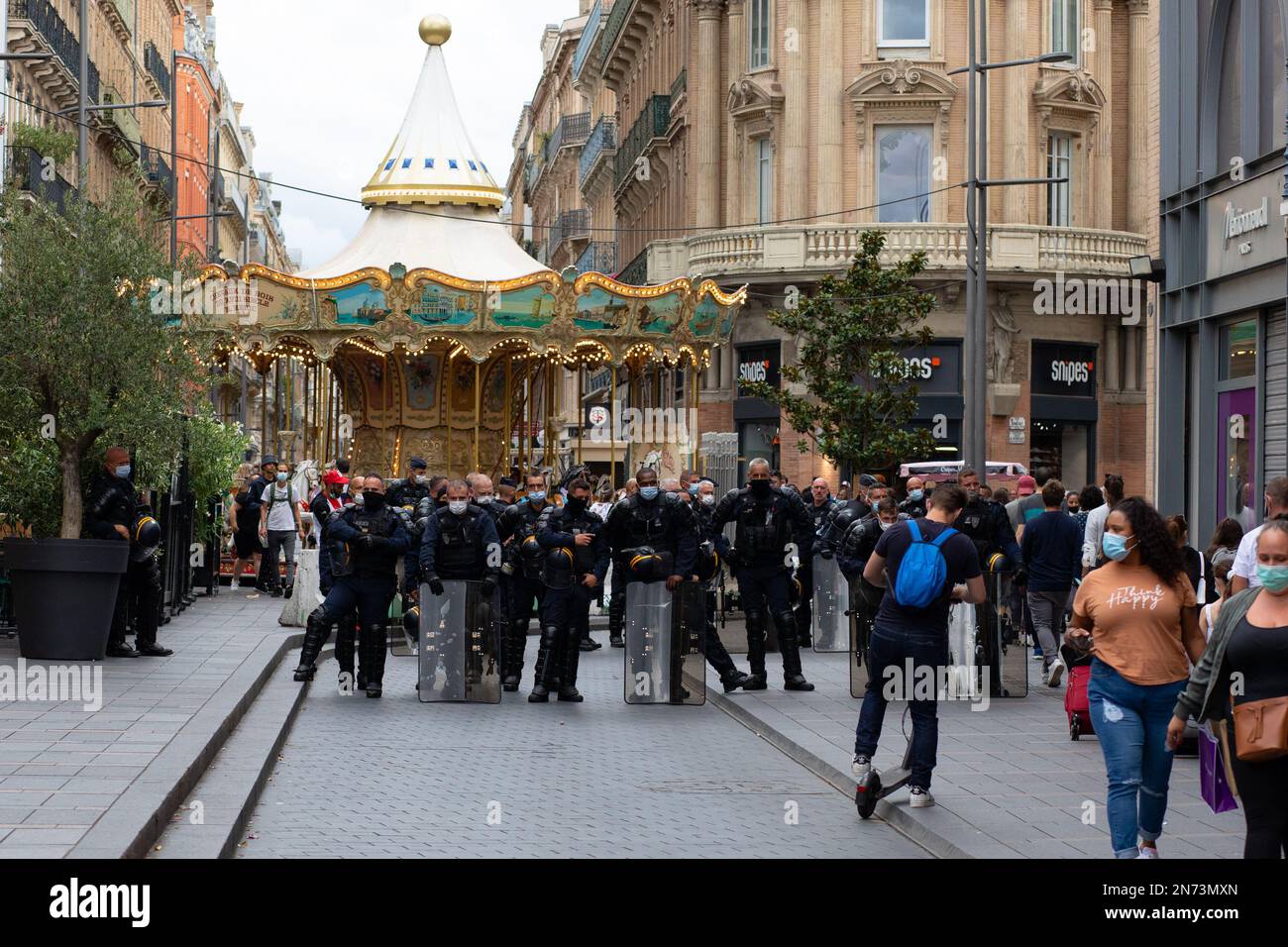 French Riot Police Stand Ready During a Small Protest in Toulouse ...