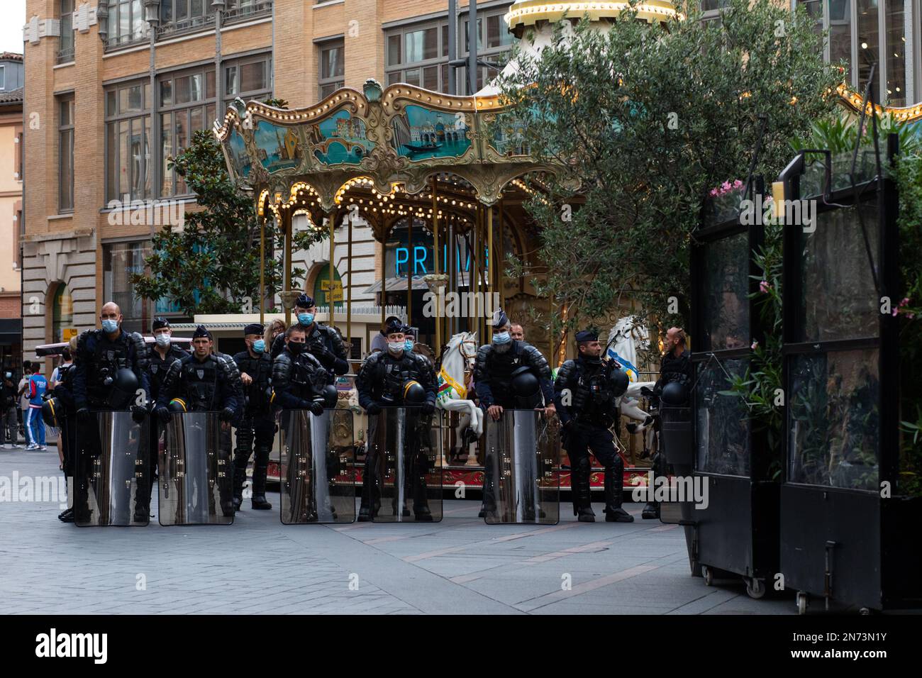 French Riot Police Stand Ready During a Small Protest in Toulouse ...