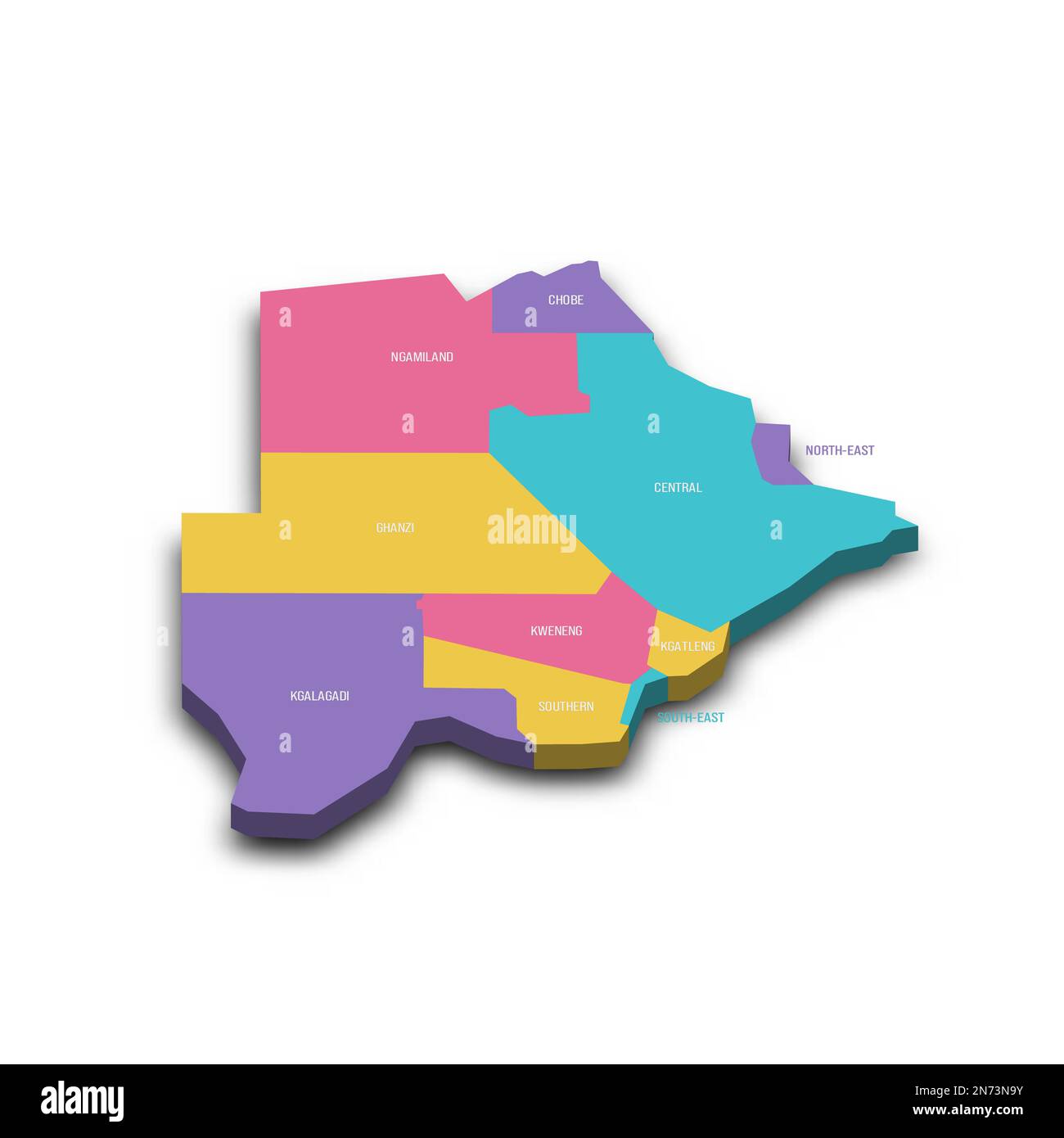 Botswana political map of administrative divisions - rural and urban ...