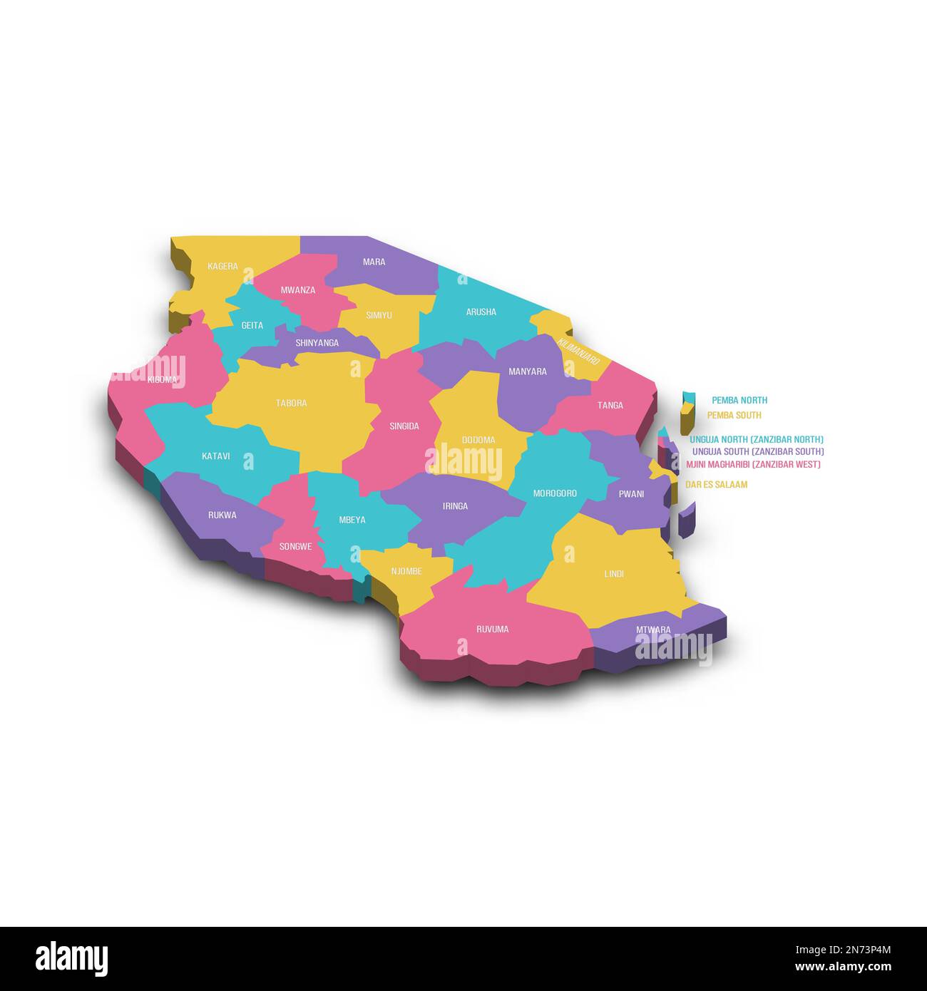 Tanzania political map of administrative divisions - regions. Colorful ...