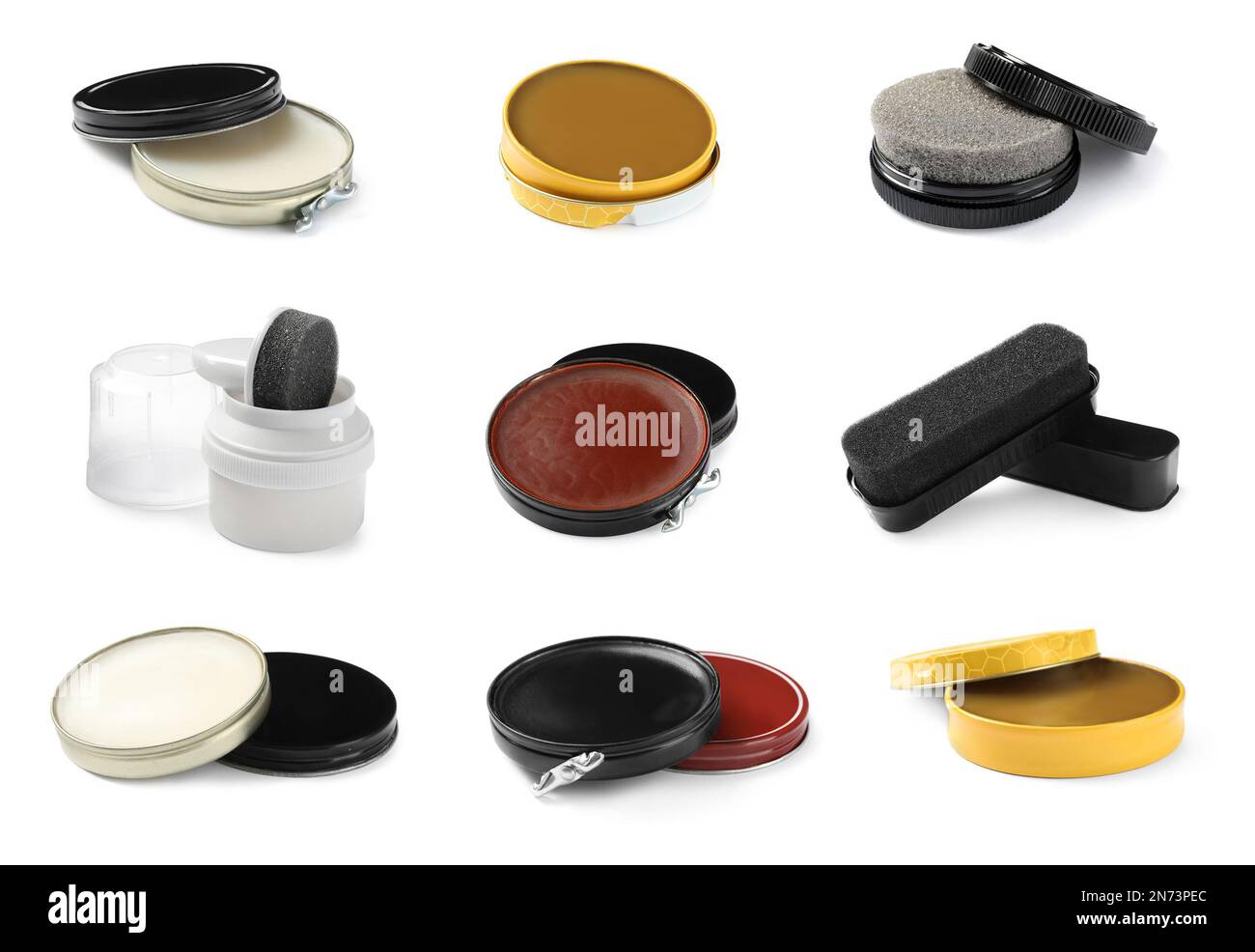 Set of different shoe care products on white background Stock Photo - Alamy