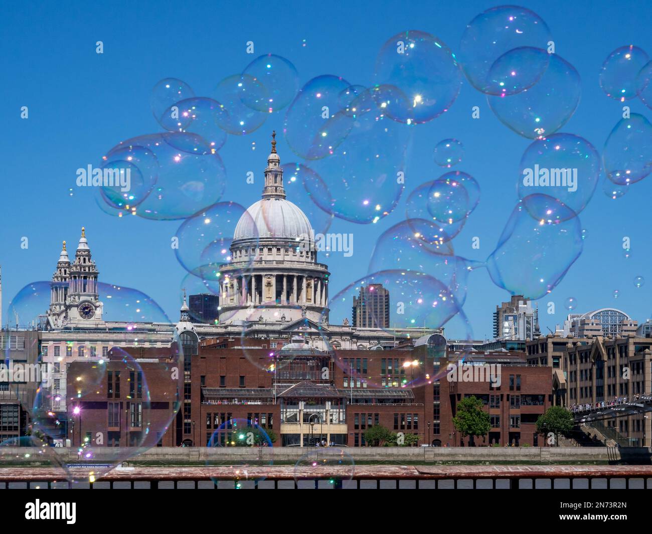 St Paul Cathedral seeing through floating bubbles in London UK Stock ...