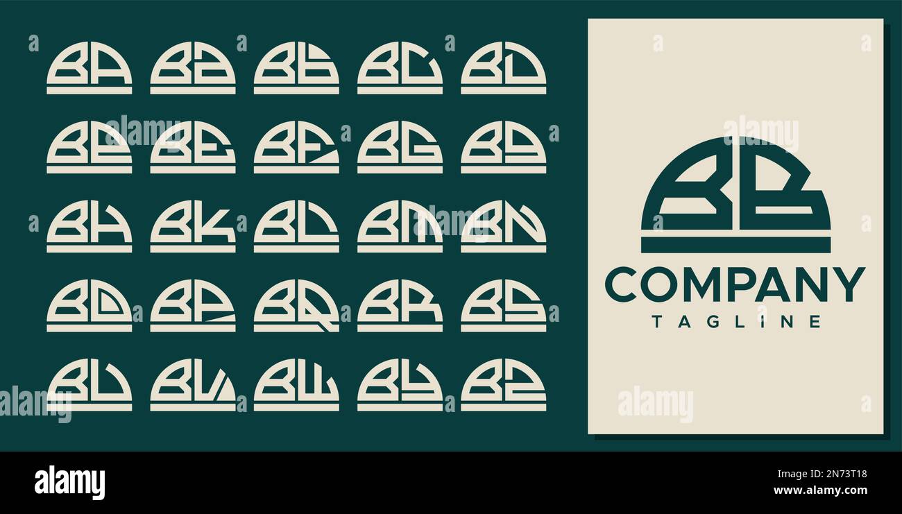 Abstract half circle letter B logo design set. Modern curve BB B letter ...