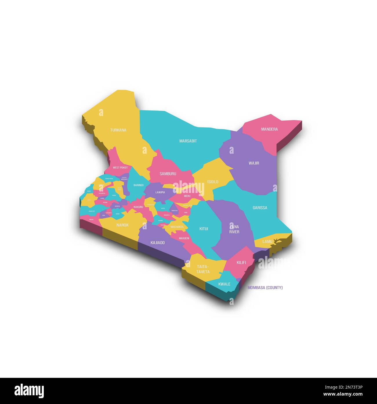 Kenya political map of administrative divisions - counties. Colorful 3D ...