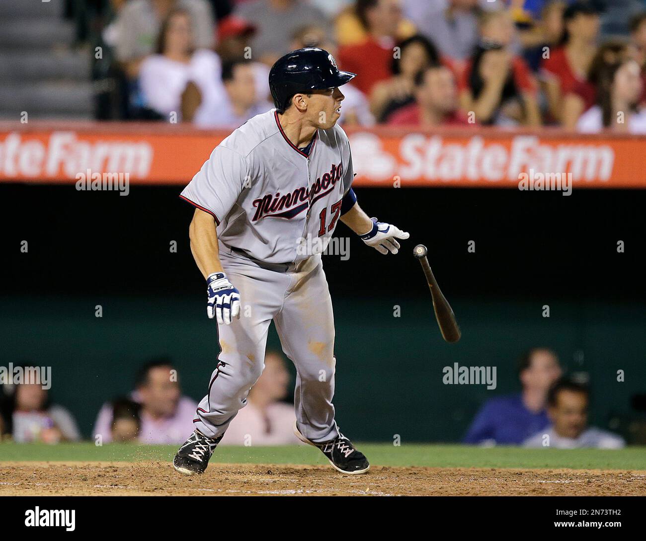 Minnesota Twins' Doug Bernier hits a double during the fourth inning of ...