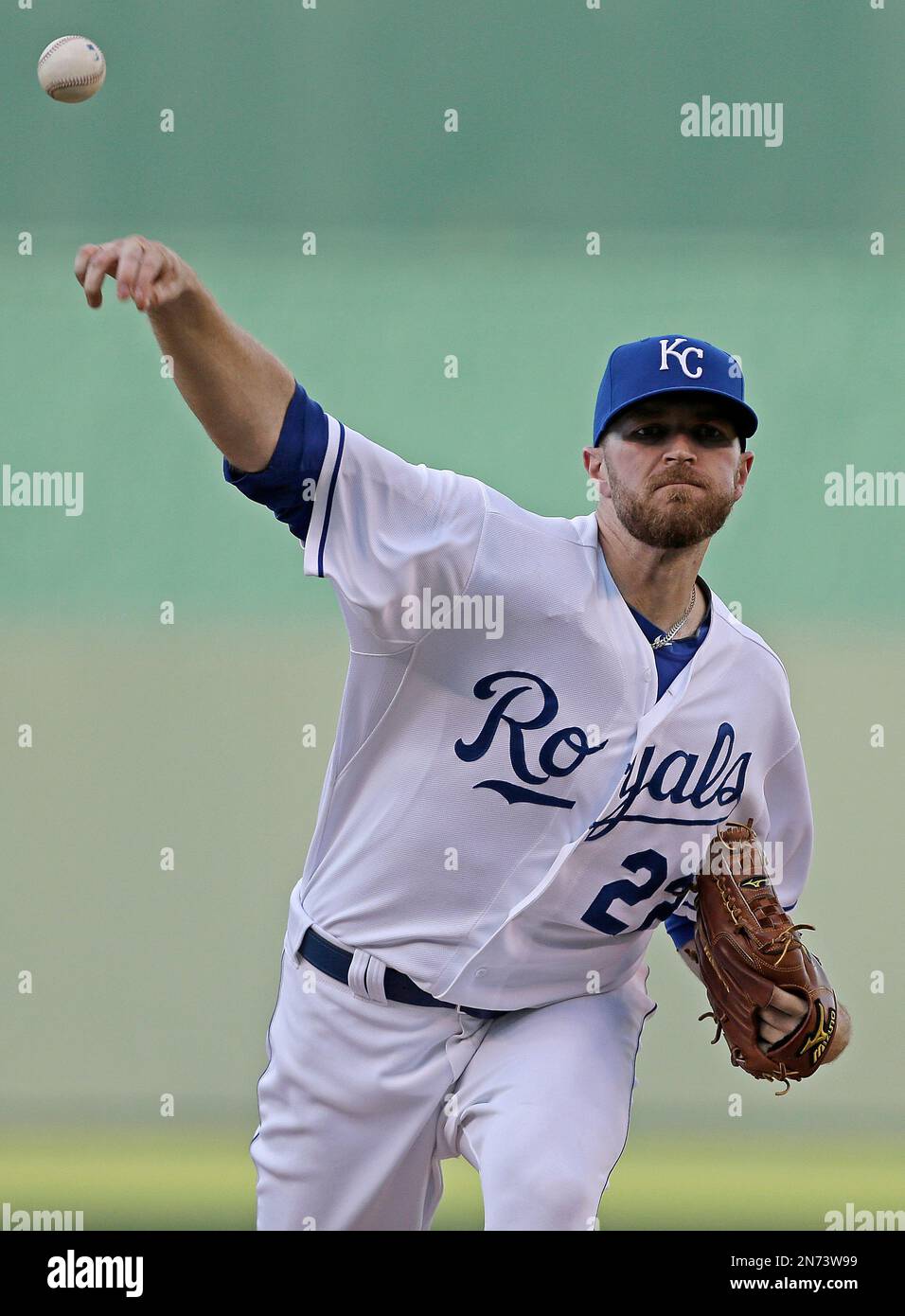Kansas City Royals starting pitcher Wade Davis throws during the first ...