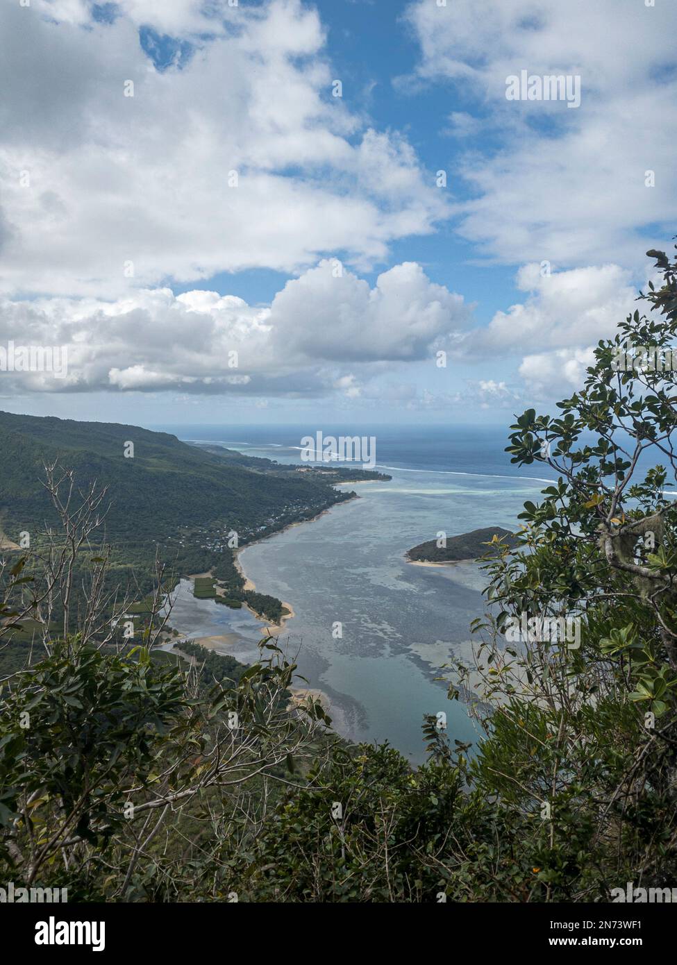 The view from Mauritius famous mountain Le Morne Brabant mountain Stock ...
