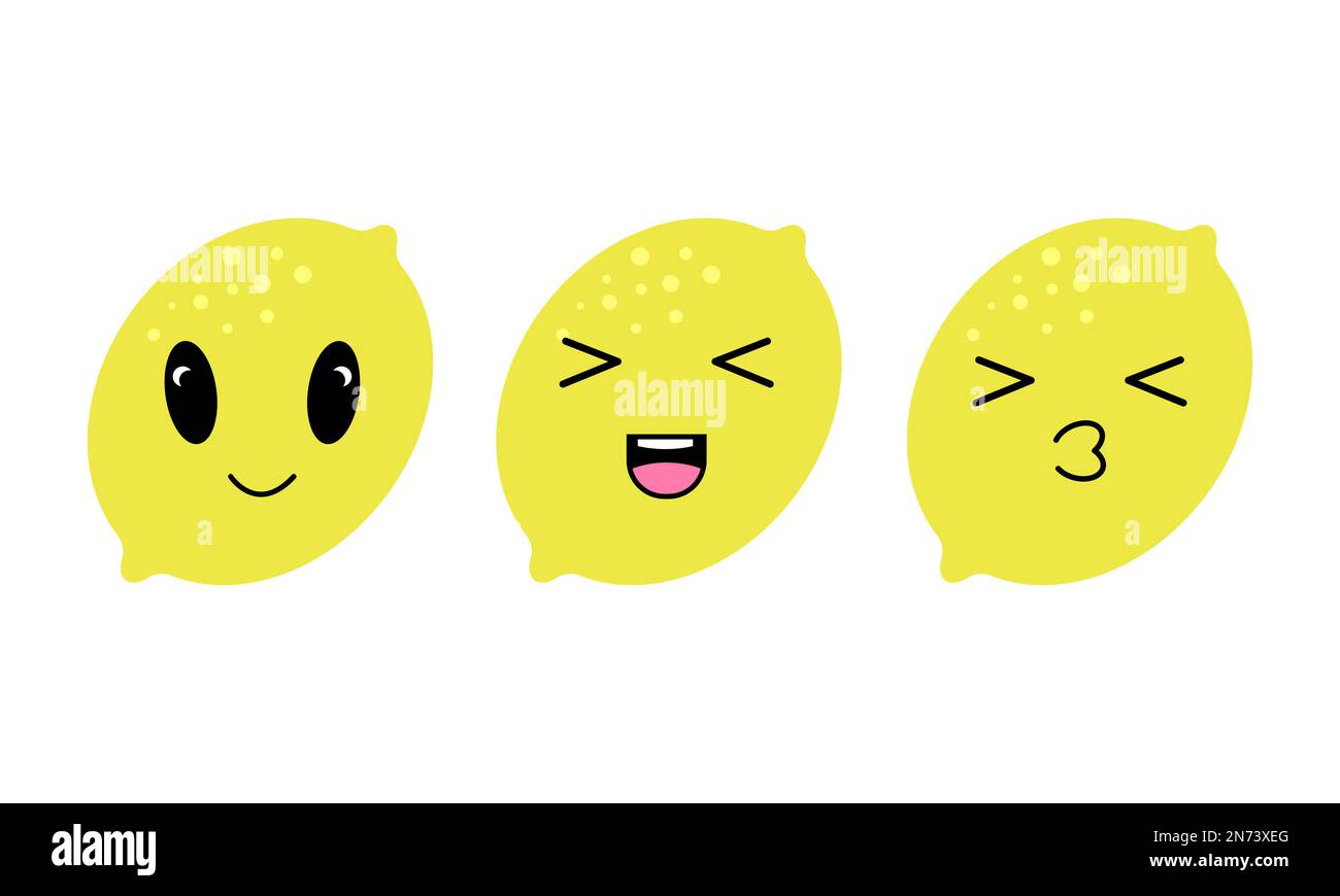 Lemon with kawaii eyes. Flat design vector illustration of lemons ...