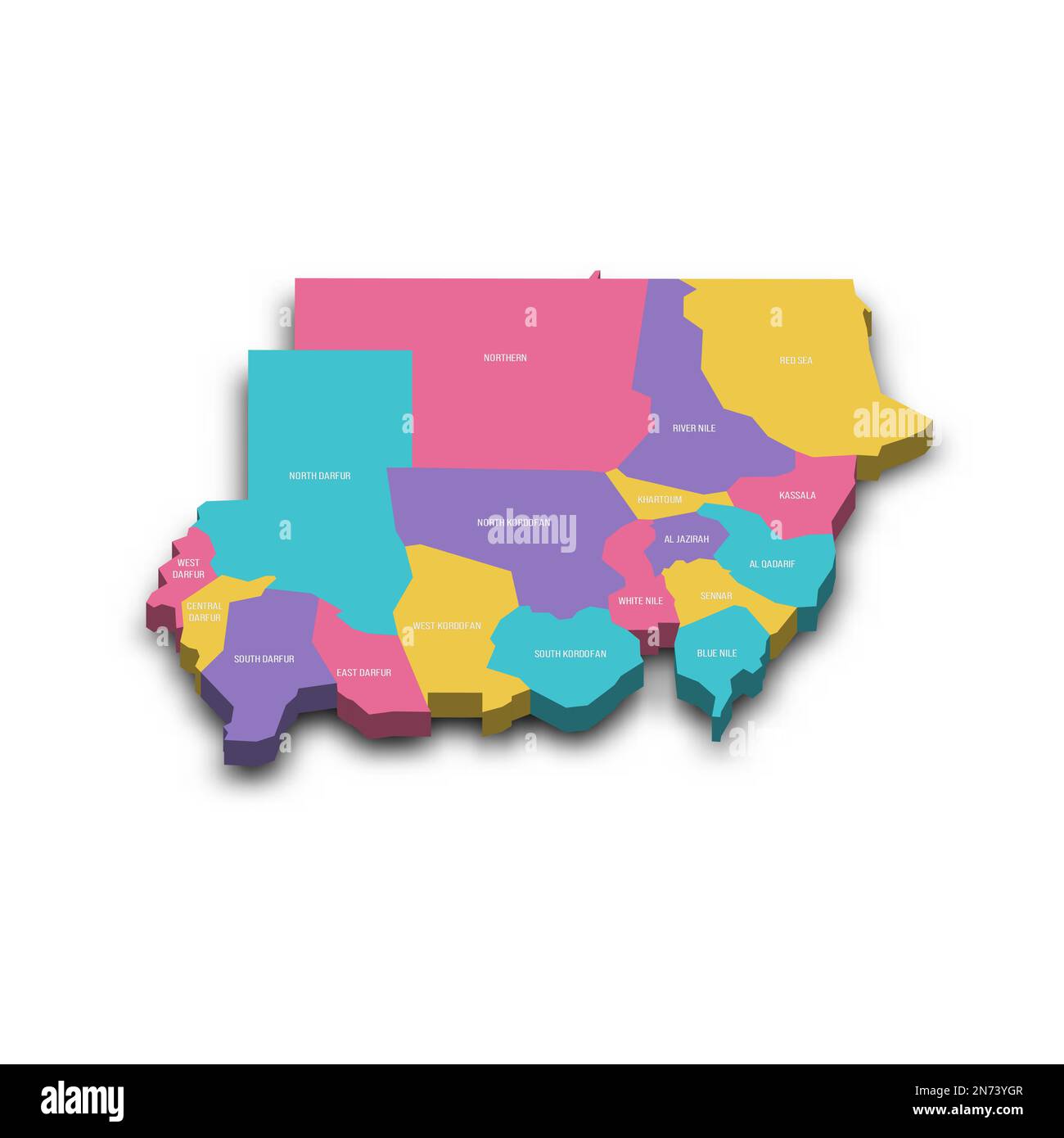 Sudan political map of administrative divisions - states. Colorful 3D ...