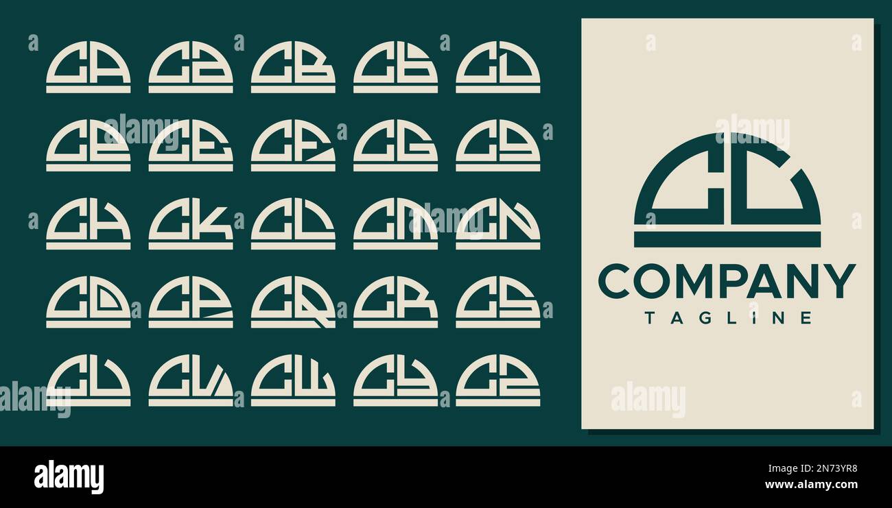 Abstract half circle letter C logo design set. Modern curve CC C letter ...