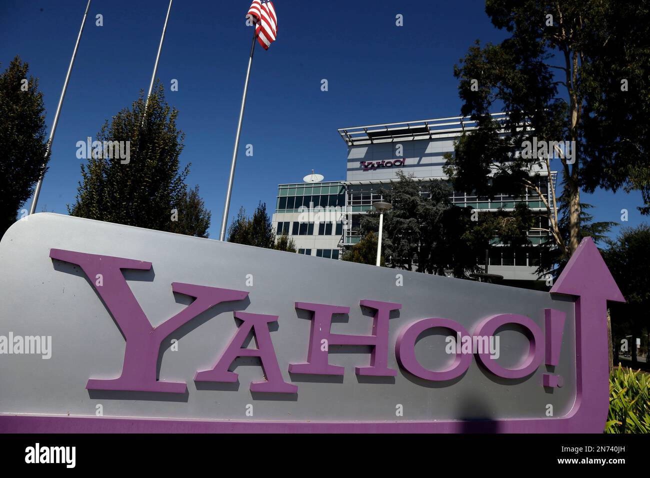 FILE- This Oct. 17, 2012, photo, shows a sign in front of Yahoo! headquarters in Sunnyvale ...