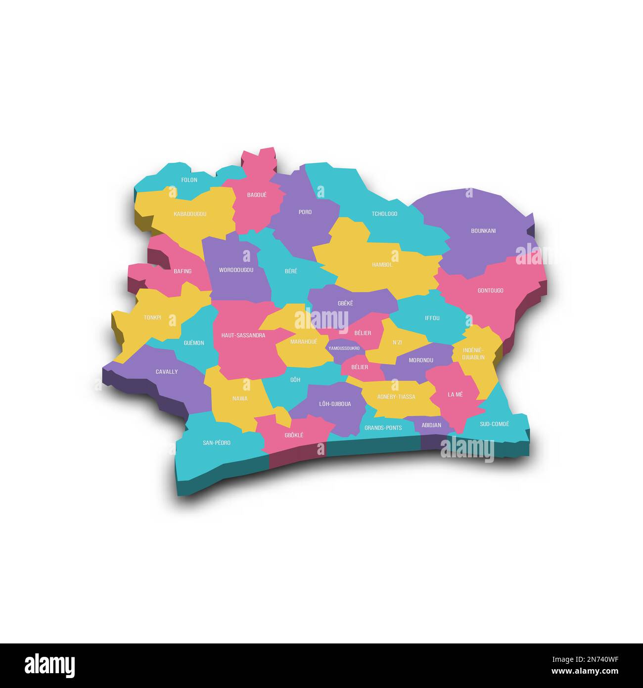 Ivory Coast political map of administrative divisions - regions and autonomous districts ...