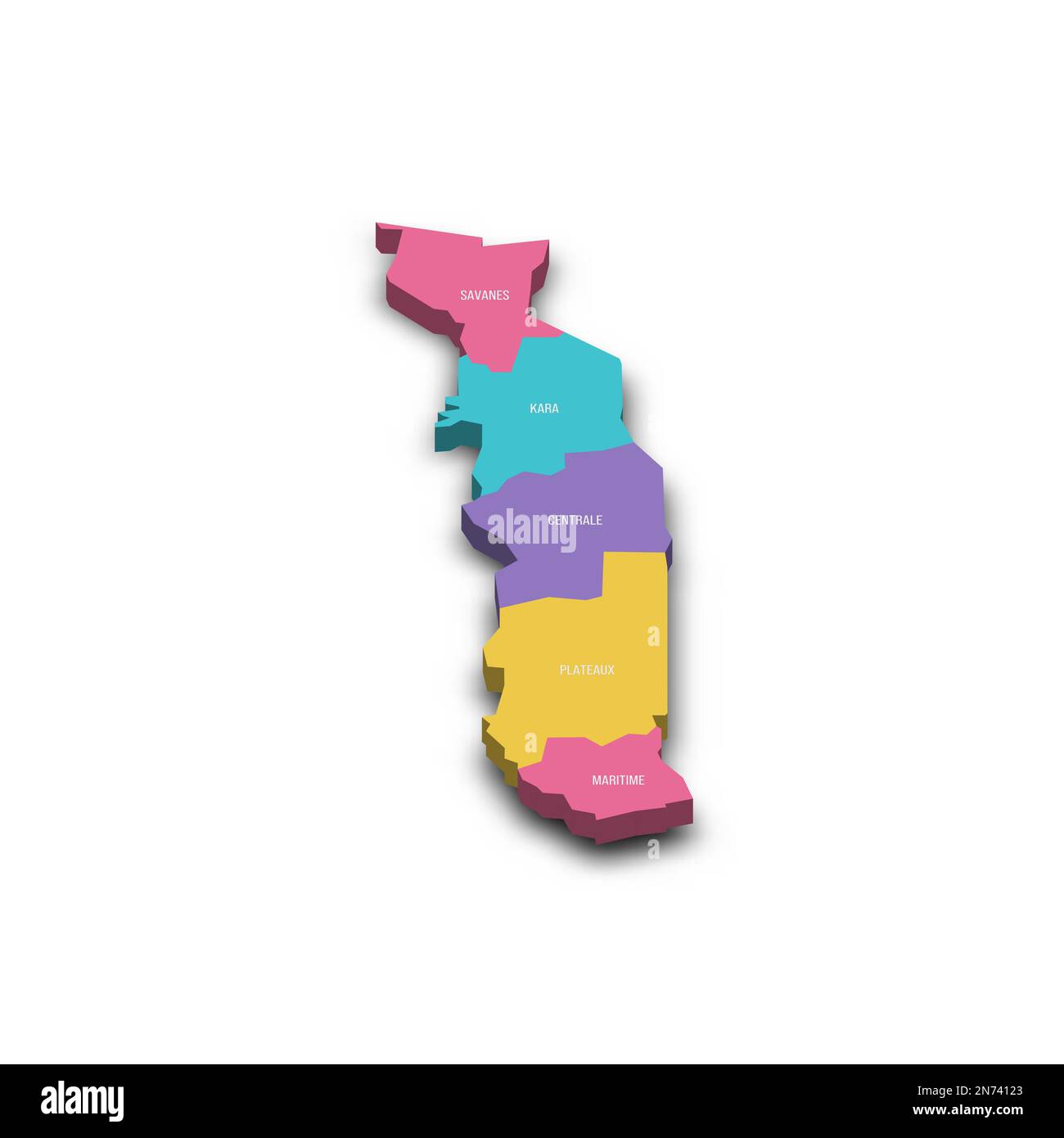 Togo political map of administrative divisions - regions. Colorful 3D ...