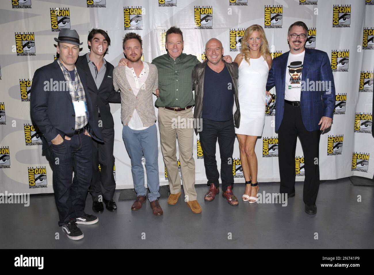From left, actors Bob Odenkirk, RJ Mitte, Aaron Paul, Bryan Cranston ...