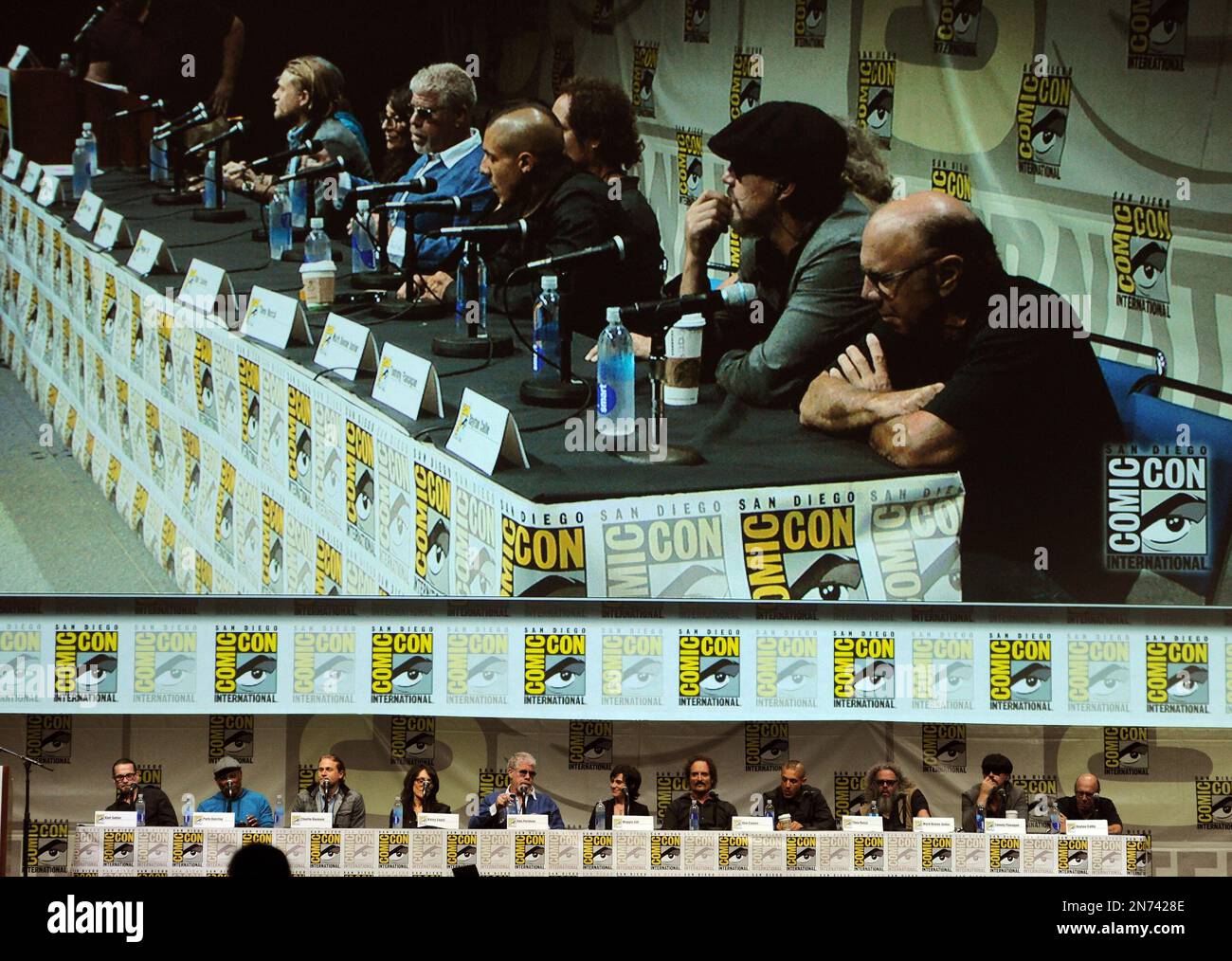 From top left, creator Kurt Sutter, director/producer Paris Barclay, actors Charlie Hunnam ...