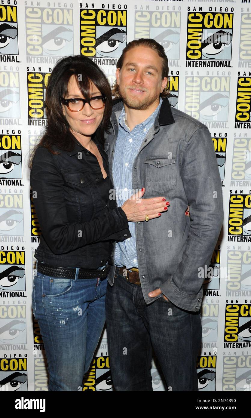 From left, actors Katey Sagal and Charlie Hunnam attend the FX "Sons of Anarchy" press room on ...