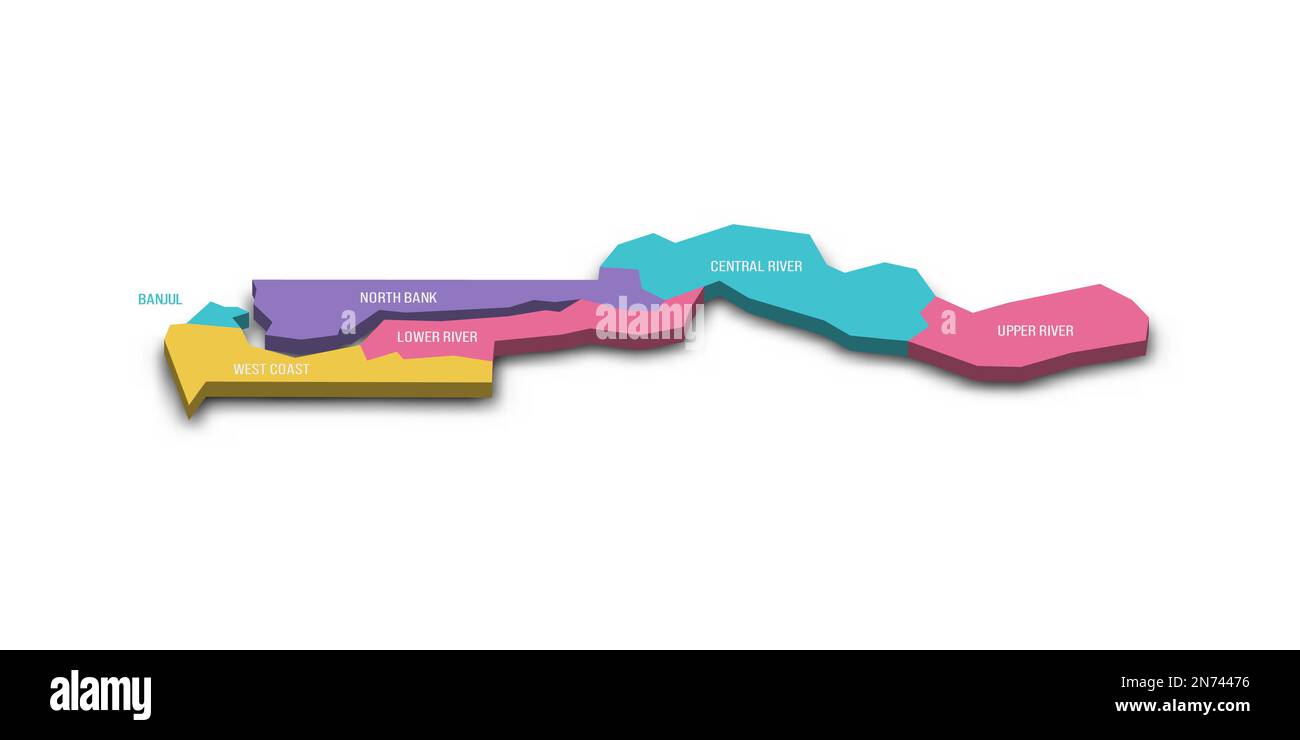 The Gambia political map of administrative divisions - regions and city ...