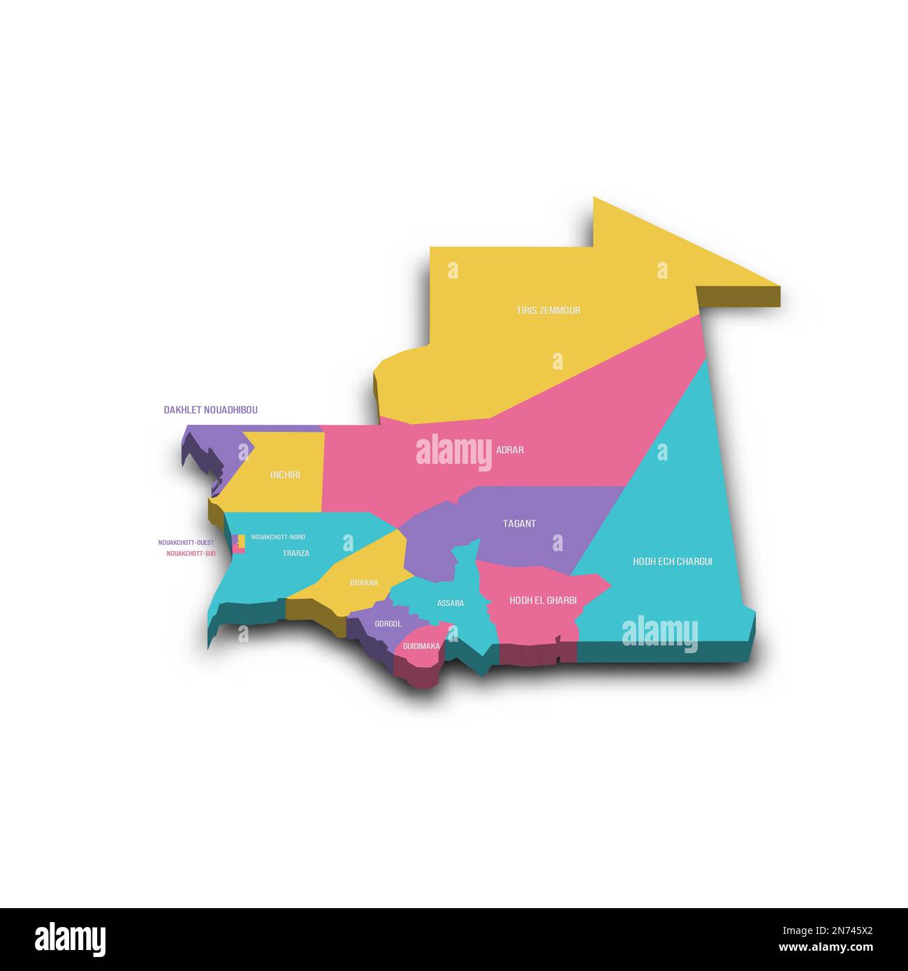 Mauritania political map of administrative divisions - regions and ...