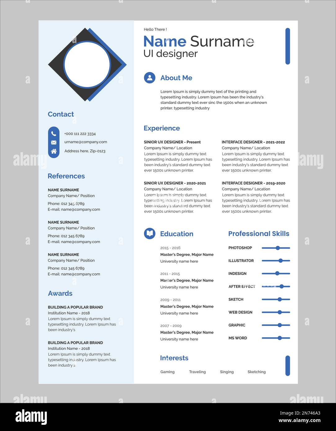 Professional resume template hi-res stock photography and images - Alamy
