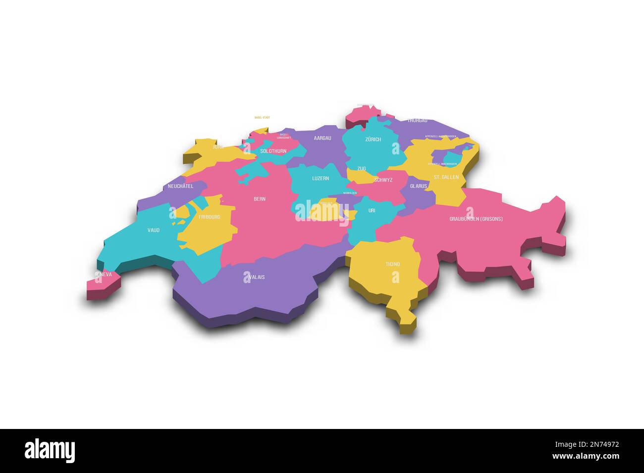 Switzerland political map of administrative divisions - cantons ...