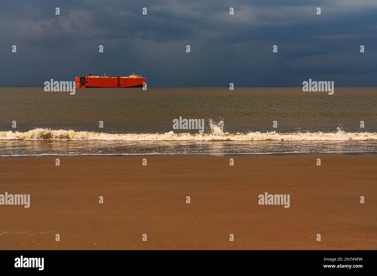 Thunderstorm impression, sea, cargo ship, Borkum island Stock Photo - Alamy