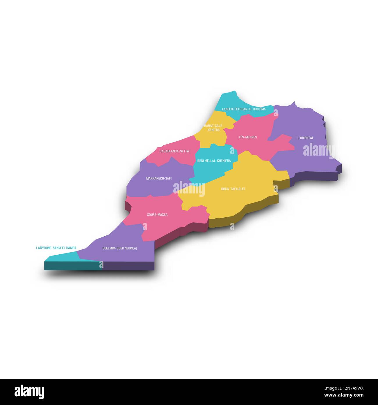 Morocco political map of administrative divisions - regions. Colorful ...