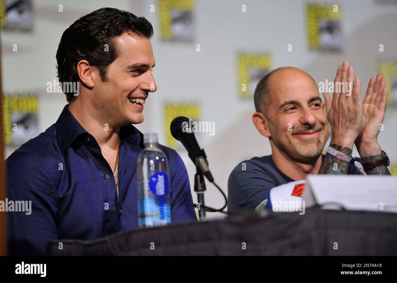 Henry Cavill, left, and Stanley Tucci attend the "Superman" 75th ...