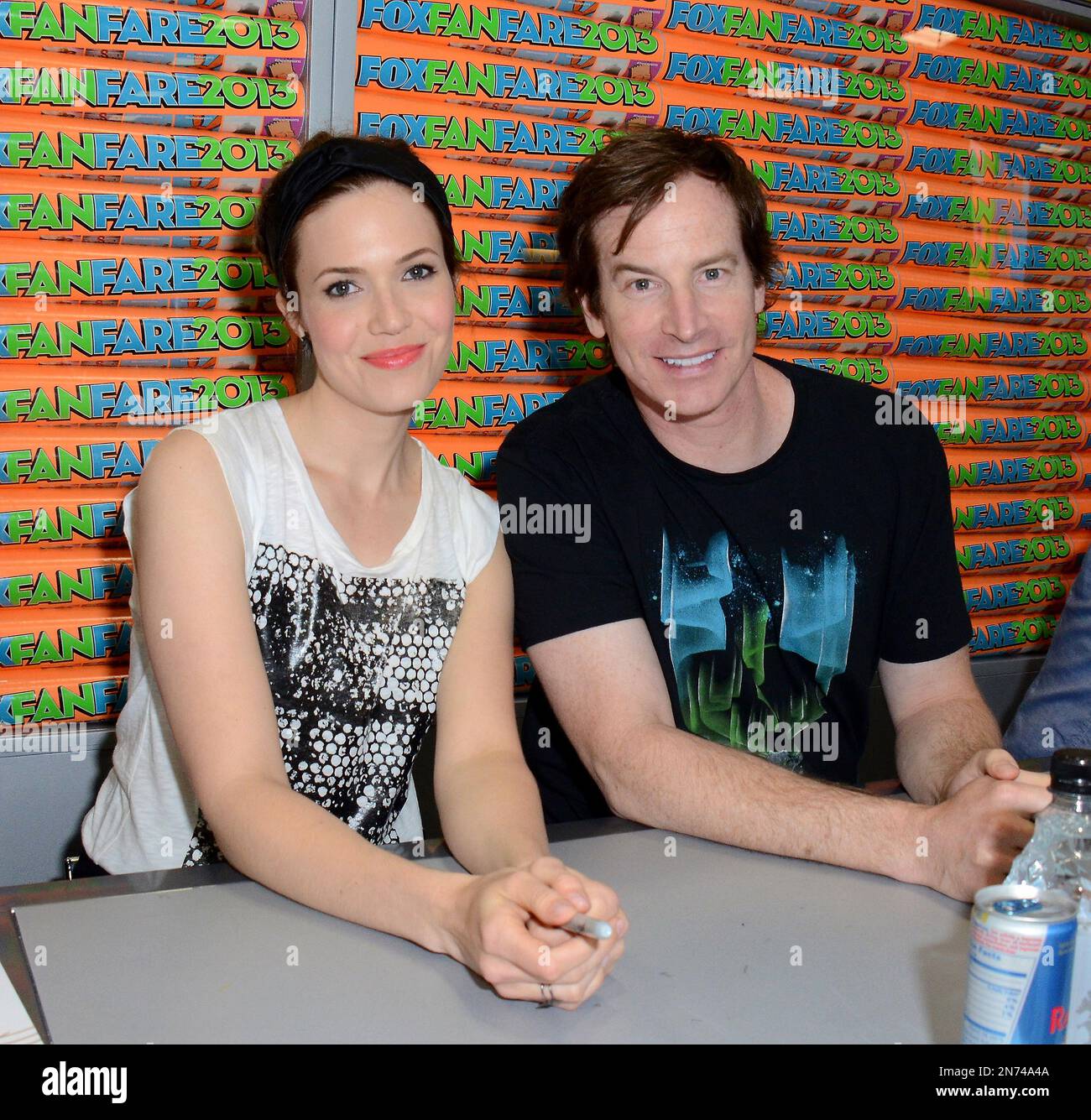 Cast members Mandy Moore, left, and Rob Huebel attend the FOX "Animation Domination" booth ...