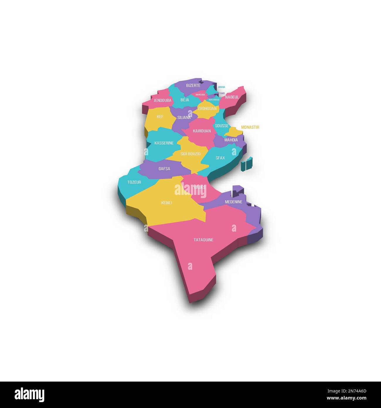 Tunisia political map of administrative divisions - governorates ...