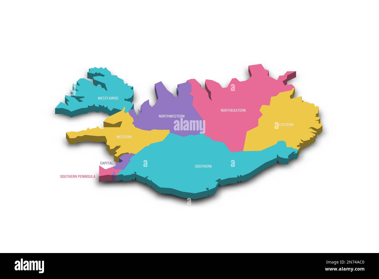 Iceland political map of administrative divisions - regions. Colorful ...