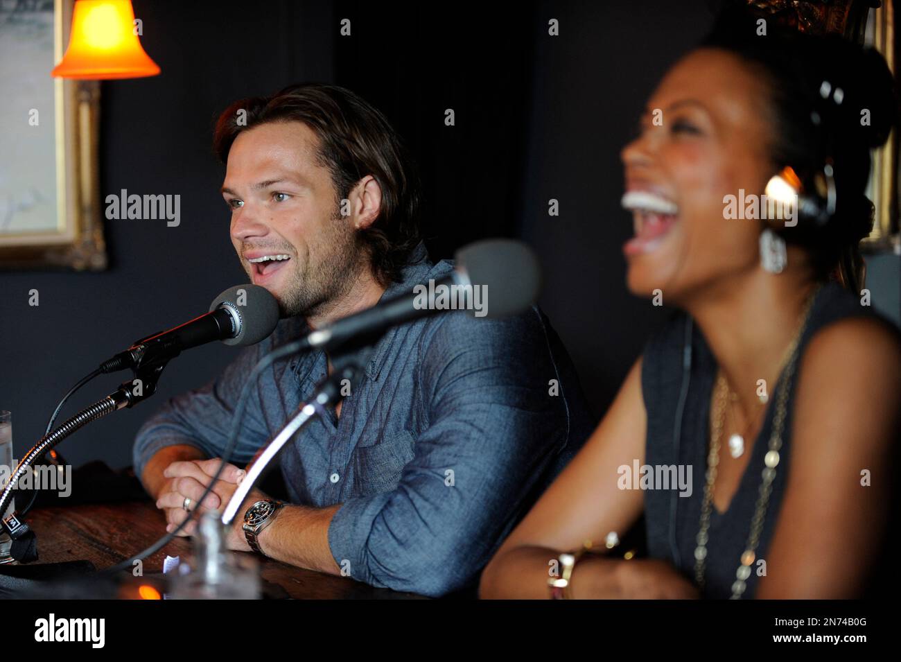 Actor Jared Padalecki talks with Aisha Tyler during a pod cast ...