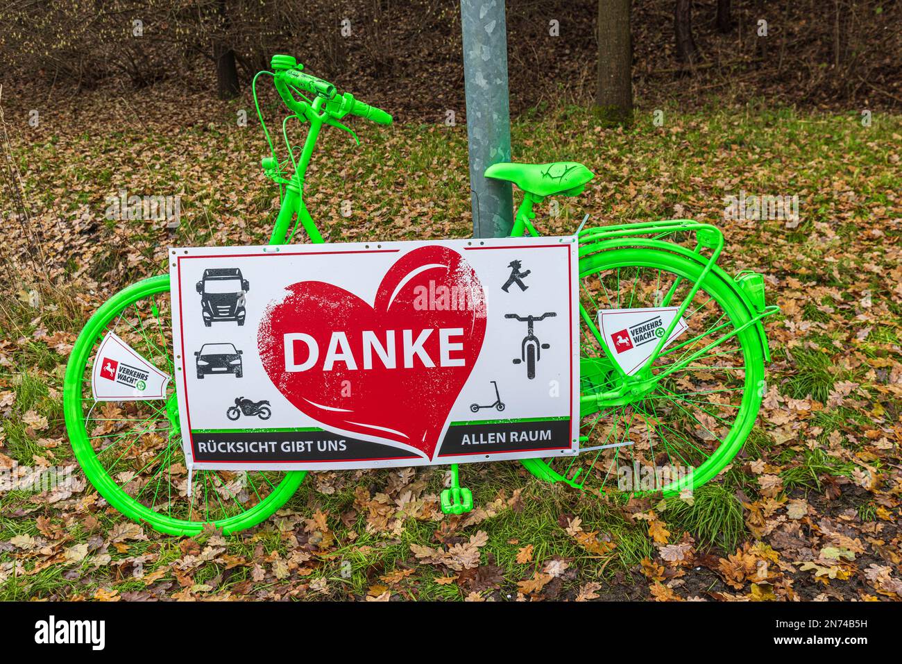 Action road safety, bicycle, sign, thank you Stock Photo - Alamy