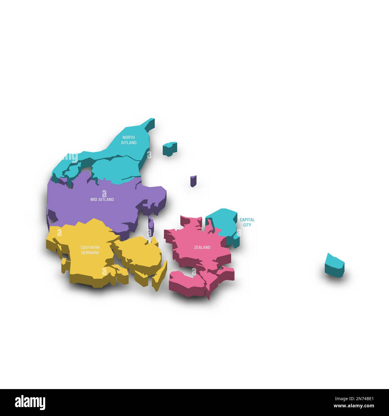 Denmark political map of administrative divisions - regions. Colorful ...