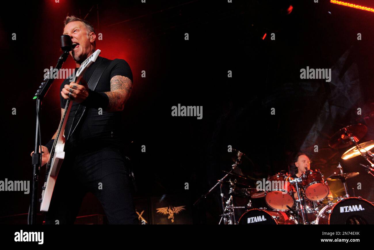 James Hetfield, left, and Lars Ulrich of Metallica perform on Day 3 of ...