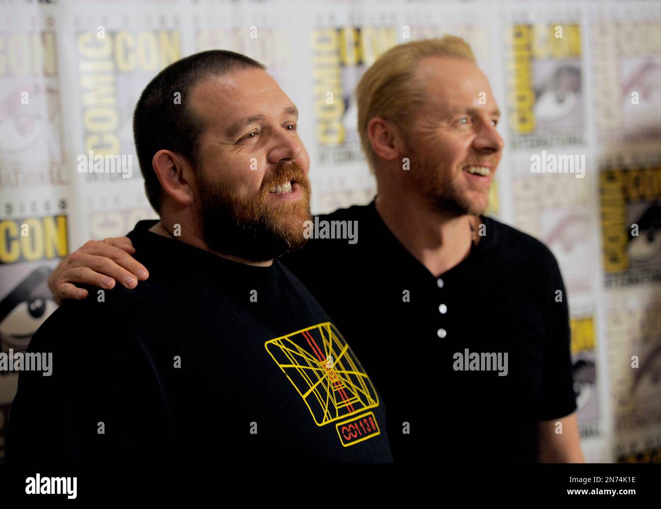 Nick Frost, left, and Simon Pegg attend "The World's End" press line on ...