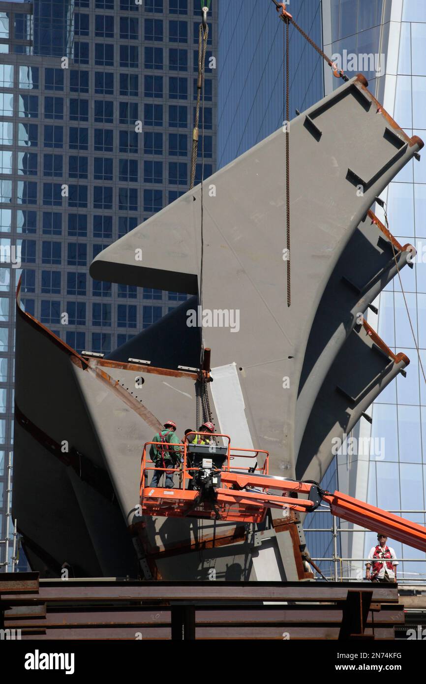 A section of steel that will support the roof of the World Trade Center ...