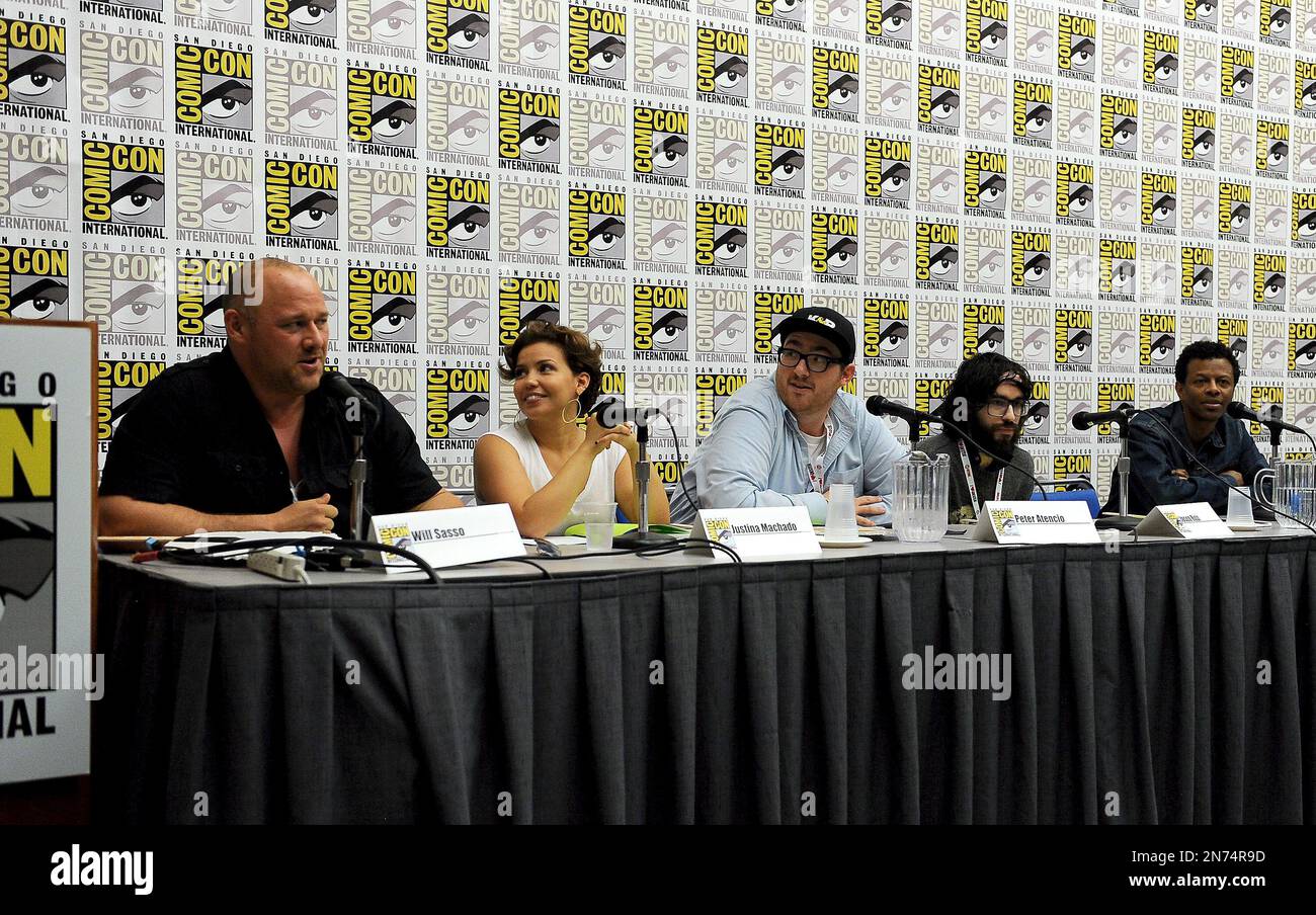 From left, Will Sasso, Justina Machado, Peter Atencio, creator Jason ...