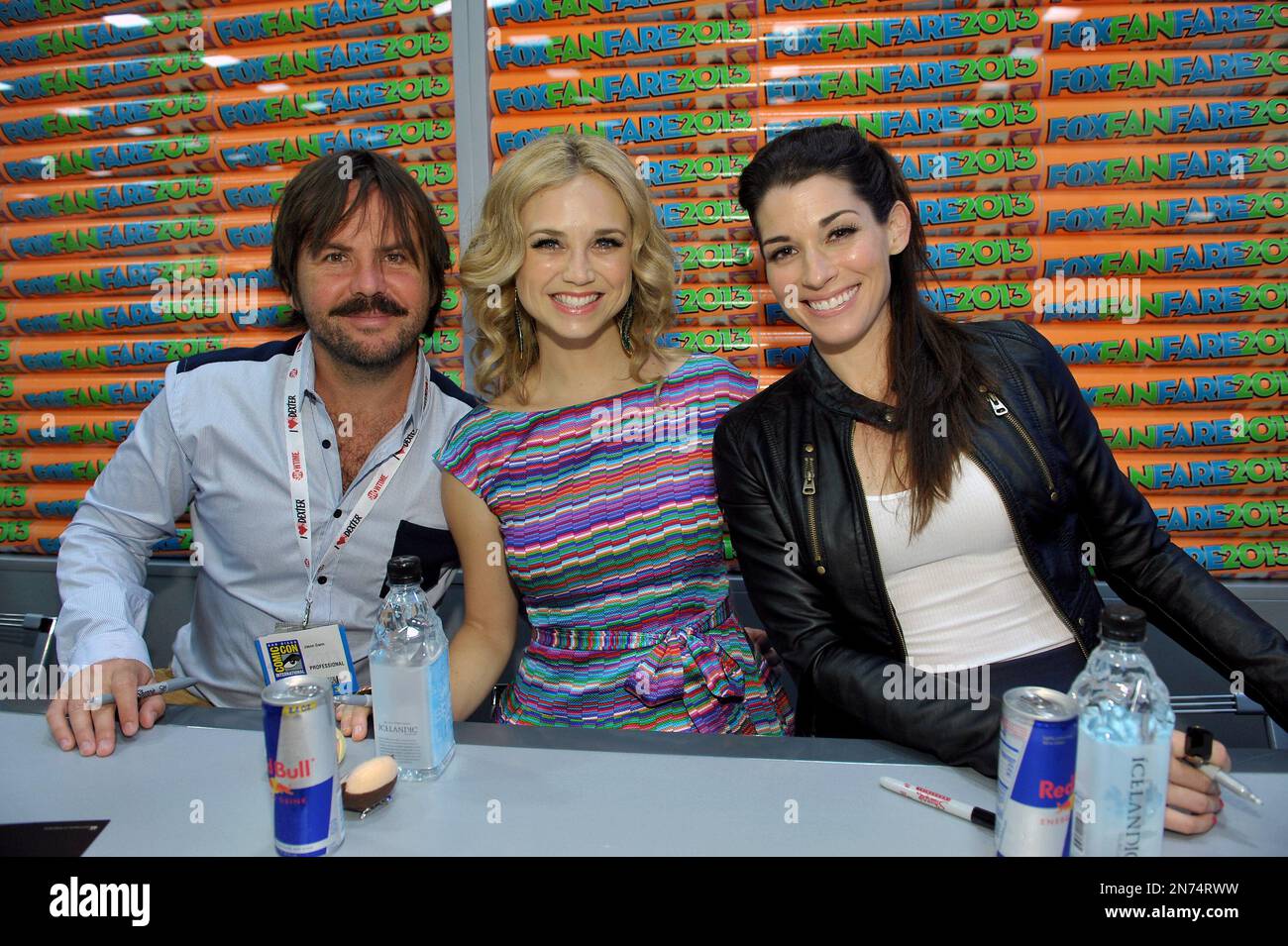 From left, Jason Gann, Fiona Gubelmann and Dorian Brown sign autographs ...