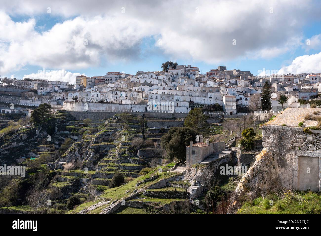 View of historic old pilgrimage town Monte Sant Angelo, Gargano ...