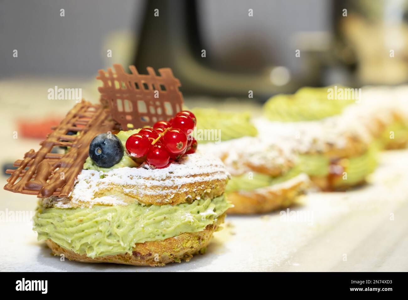 Paris Brest, a classic French dessert consist of large baked ring of ...